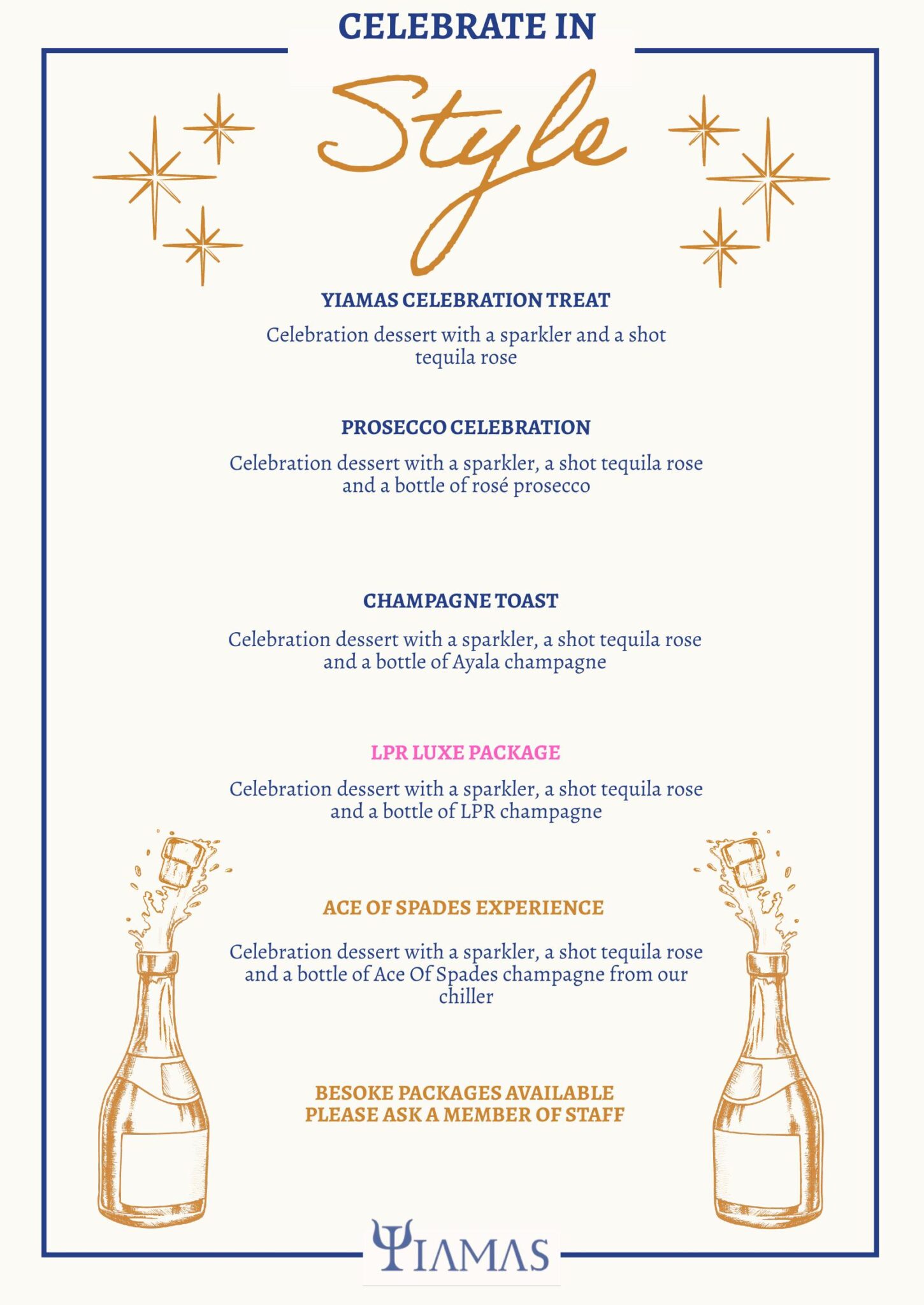 Special Occassions | Yiamas Restaurant Brentwood, Essex